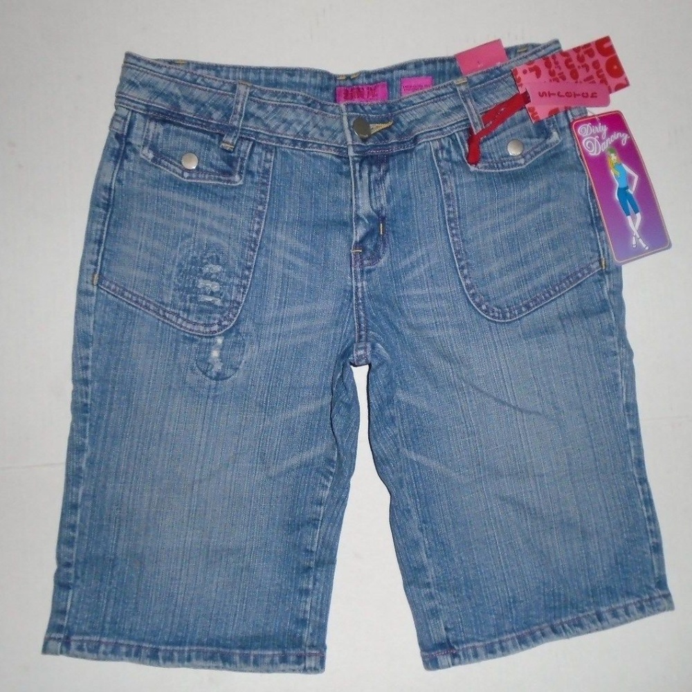 Stretch Distressed Bermuda Blue Jean Fun Shorts - Gem